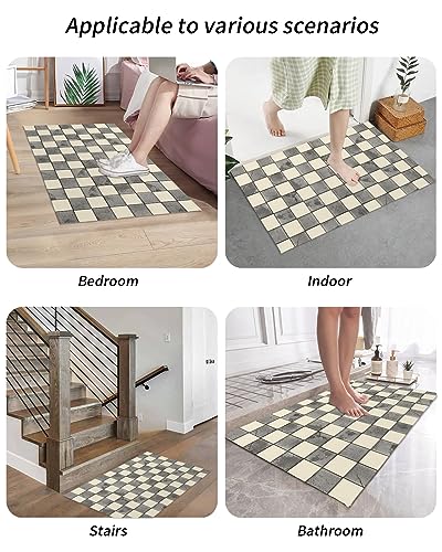 Front Entrance Floor Mats, Non Slip Bathroom/Kitchen Mat Absorbent Durable Small Rugs, Geometric Classic Squares Retro Tiles Pattern Door Mat Indoor/Outdoor Carpet Shoes Scraper 18x30 inch