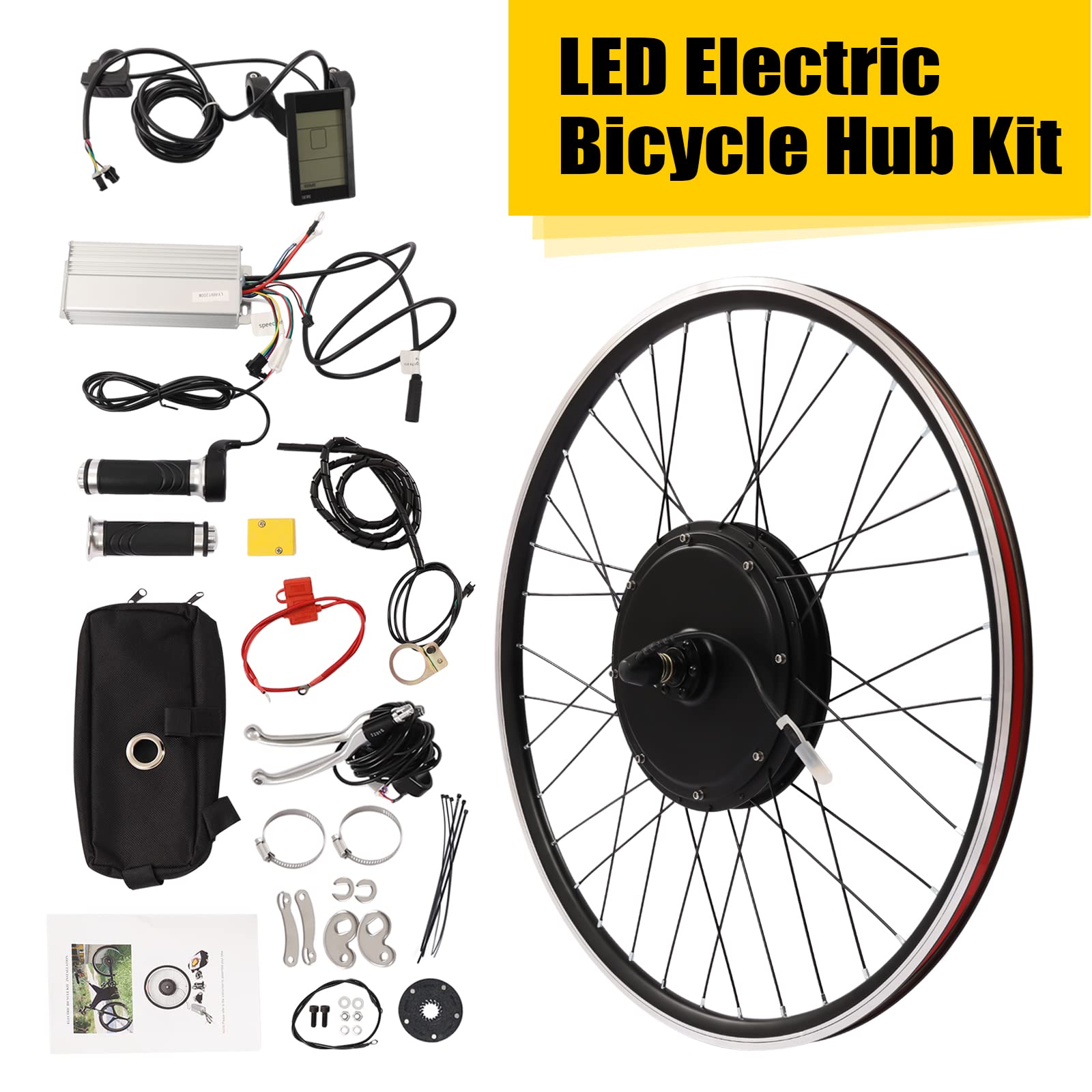 RIAHNEAH 700CC 48V E-Bicycle Conversion Kit, 1200W Front Wheel Electric Bicycle Pedal Assist Sensor Hub Conversion Kit, Motor Kit Universal Motor Wheel Kit with LCD Instrument