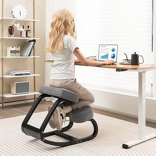 Goplus Kneeling Chair, Ergonomic Posture Chair with 4β Thick Padded Cushion, 330LBS Capacity, Ergo Kneel Support Stool for Back Neck Pain, Rocking Kneeling Desk Chair for Office Home (1)