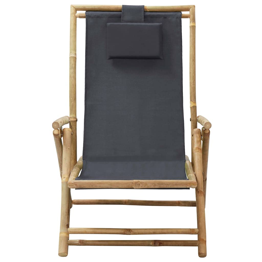 WEMYUFURN Reclining Relaxing Chair Dark Gray Bamboo and Fabric, Patio Dining Chairs, Bar Stools, Outdoor Seating for Outdoor Relaxation and Entertaining in Your Backyard or Poolside