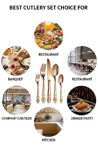 20-Piece Silverware Set with Steak Knives for 4,Unique Decorative Design,Stainless Steel Flatware Cutlery Set For Home Kitchen Restaurant Hotel, Kitchen Utensils Set, Mirror Polished, Dishwasher Safe
