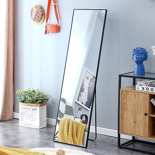 Yone jx je 60"x17" Solid Wood Frame Standing Full Length Mirror, Dressing Mirror for Bedroom, Floor & Wall Mounted & Leaning Decorative Mirror for Bathroom Bedroom (Black(60"x17")