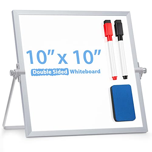 Small WhiteBoard with Stand 10" X 10", ARCOBIS Magnetic Double-Sided Dry Erase White Board Easel for Desk Students Kids Home Office