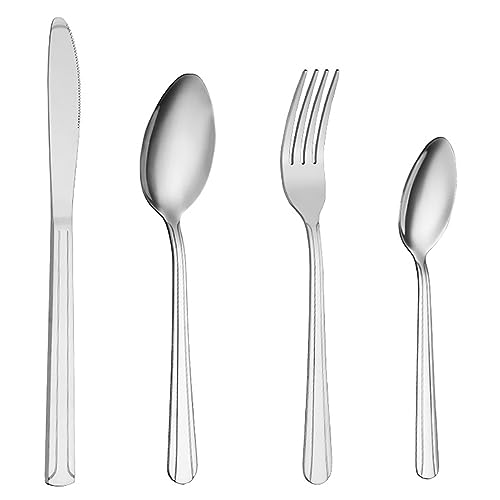 Silverware Set for 12,Stainless Steel Flatware Cutlery Unique Bordered Striped Tableware Utensil Set Knives Forks Spoons,Dinnerware Sets for Party Kitchen Wedding Gifts 48-piece