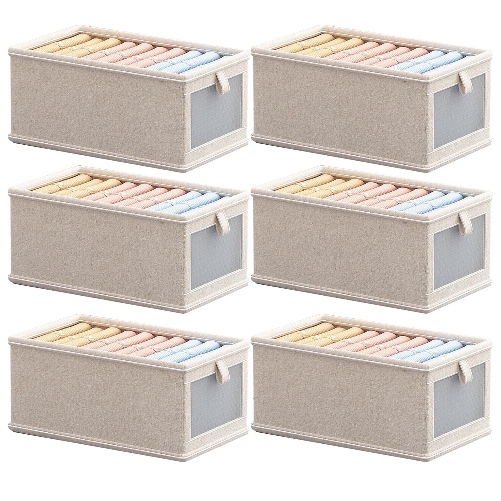 6 Pack Closet Storage Bins, Large Linen Closet Baskets for Clothes Organizer, Foldable Multifunctional Closet Organizer with Clear Window for Clothing, Jeans, Toys, Books, Shelves, Closet, Wardrobe