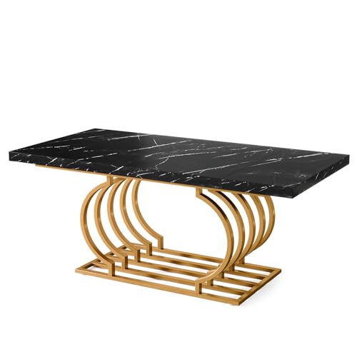 Tribesigns Modern Dining Table, 63 inch Faux Marble Wood Kitchen Table for 6 People, Rectangular Dinner Room Table with Geometric Frame for Kitchen, Dining Room, Black Gold