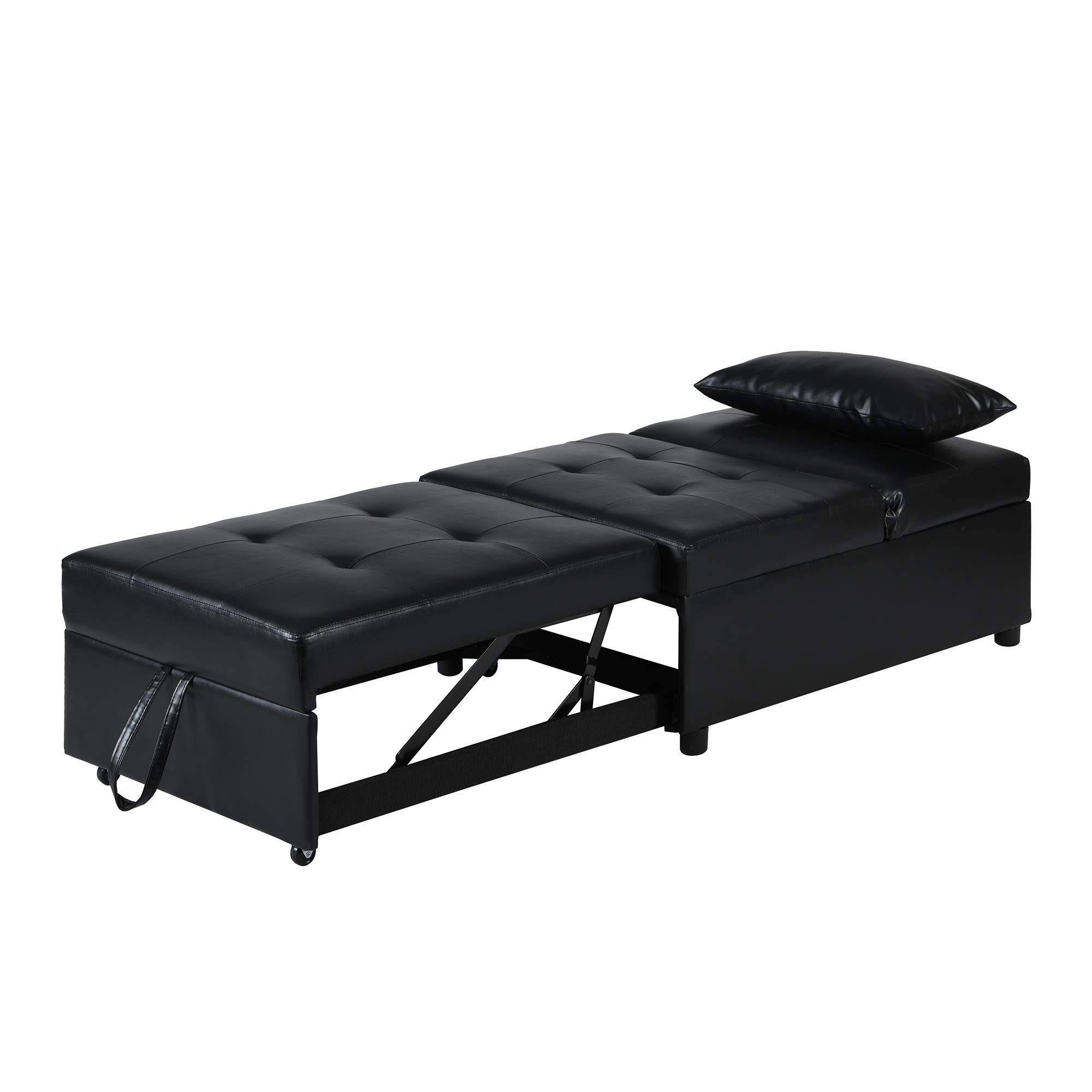 EMKK Sofa Bed, 4 in 1 Multi-Function Folding Ottoman Leather Couch with Adjustable Backrest Modern Convertible Chair for Living Room Apartment Office