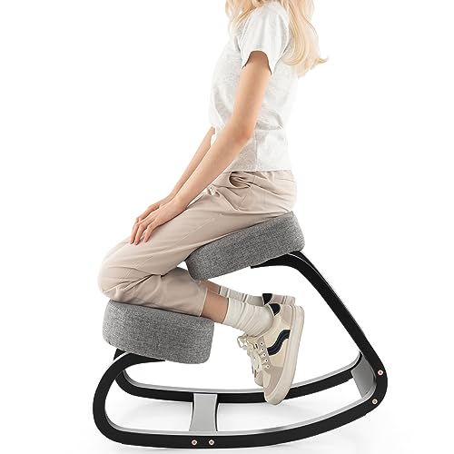 Goplus Kneeling Chair, Ergonomic Posture Chair with 4” Thick Padded Cushion, 330LBS Capacity, Ergo Kneel Support Stool for Back Neck Pain, Rocking Kneeling Desk Chair for Office Home (1)