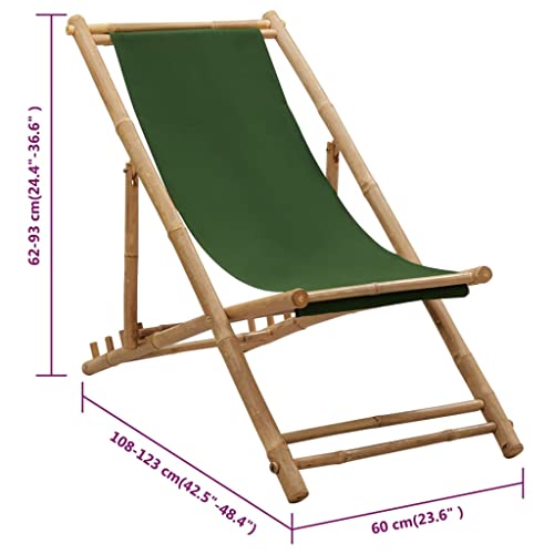 WEMYUFURN Deck Chair Bamboo and Canvas Green, Patio Dining Chairs, Bar Stools, Outdoor Seating for Outdoor Relaxation and Entertaining in Your Backyard or Poolside