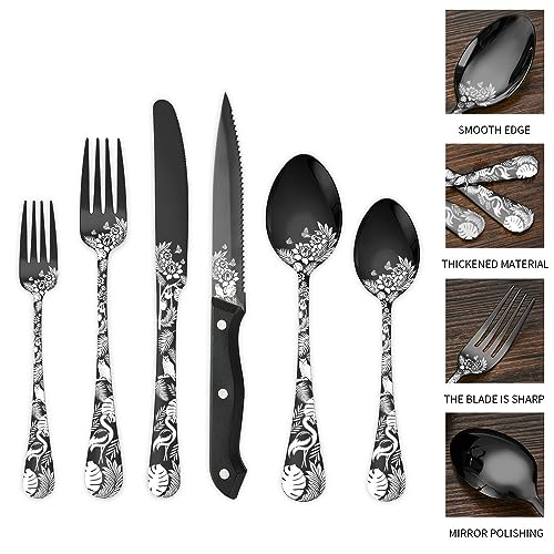 48-Piece Silverware Set with Steak Knives for 8,Unique Pattern Design，Stainless Steel Flatware Cutlery Set For Home Kitchen Restaurant Hotel, Kitchen Utensils Set, Mirror Polished, Dishwasher Safe