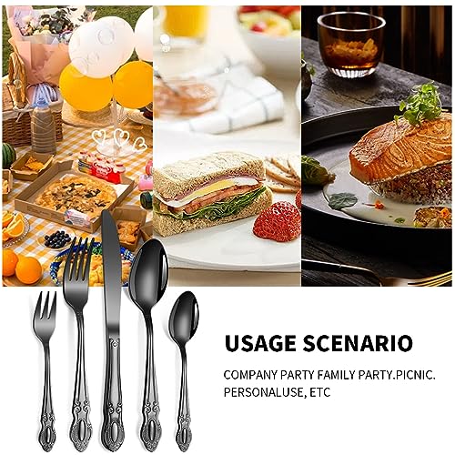 20-Piece Silverware Set with Steak Knives for 4,Unique Decorative Design,Stainless Steel Flatware Cutlery Set For Home Kitchen Restaurant Hotel, Kitchen Utensils Set, Mirror Polished, Dishwasher Safe