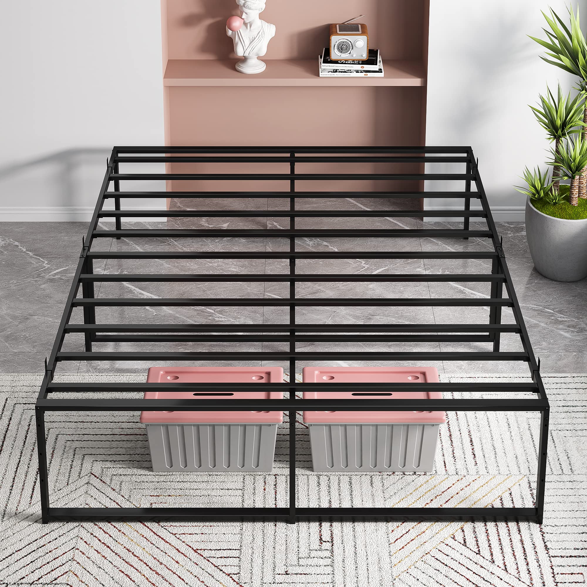 GAOMON Full Size Bed Frame, Metal Full Bed Platform Frame 14 Inch with 3 in 1 Steel Support, No Box Spring Needed Easy to Assemble Black Sturdy Bedframe - Full