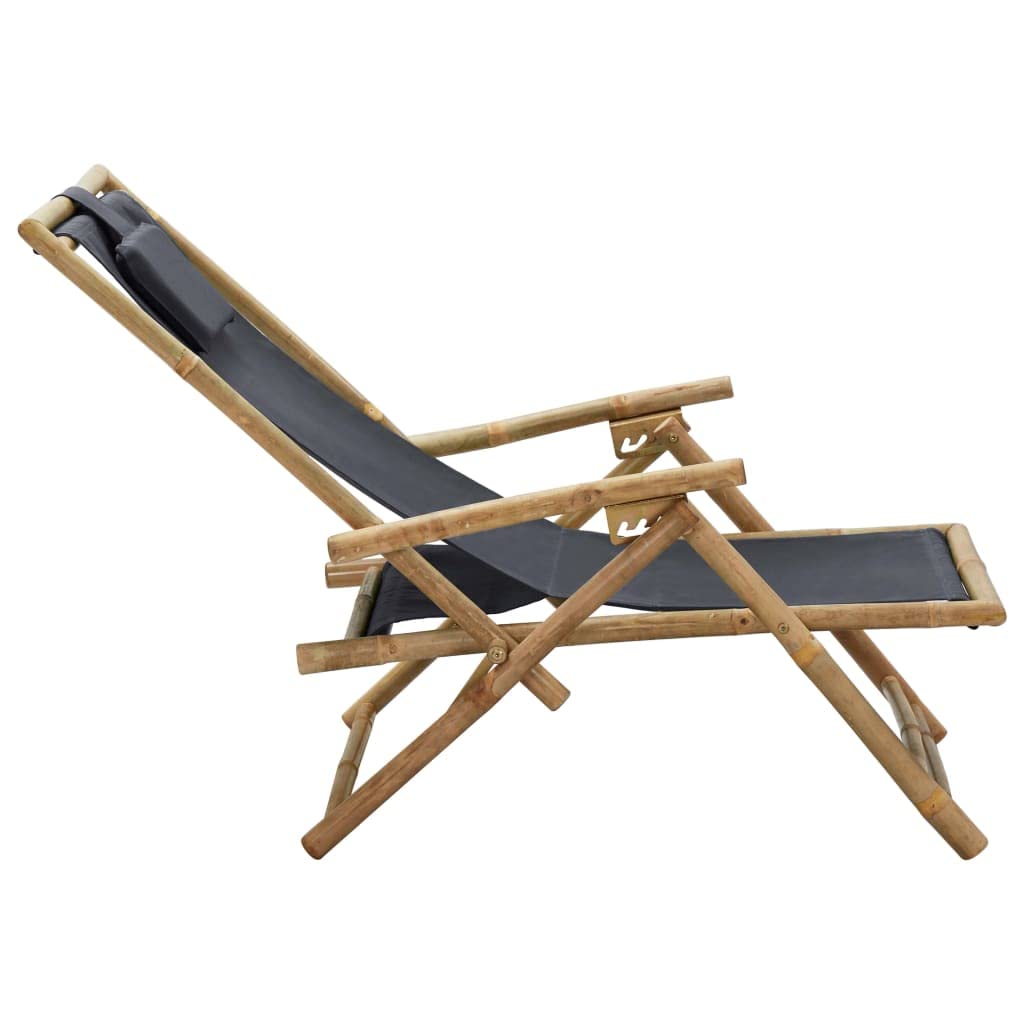 WEMYUFURN Reclining Relaxing Chair Dark Gray Bamboo and Fabric, Patio Dining Chairs, Bar Stools, Outdoor Seating for Outdoor Relaxation and Entertaining in Your Backyard or Poolside