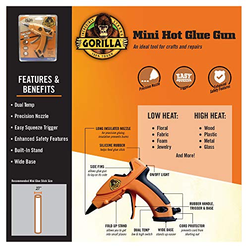 Gorilla Dual Temp Mini Hot Glue Gun Kit with 30 Hot Glue Sticks