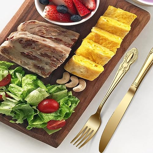 20-Piece Silverware Set with Steak Knives for 4,Unique Decorative Design,Stainless Steel Flatware Cutlery Set For Home Kitchen Restaurant Hotel, Kitchen Utensils Set, Mirror Polished, Dishwasher Safe