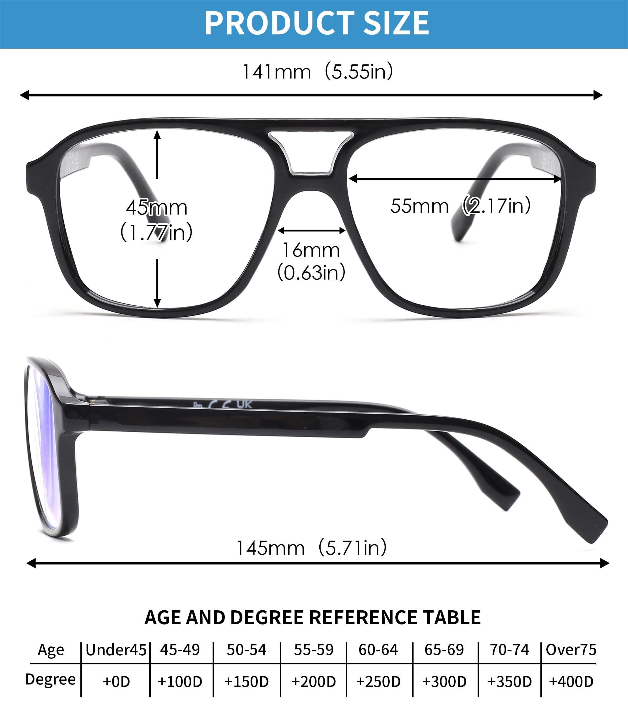 JM 3 Pack Oversized Aviator Reading Glasses for Women Men, Retro Square Blue Light Computer Readers +0.0