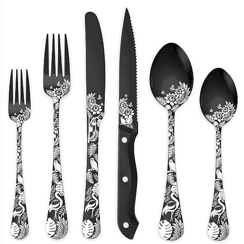 48-Piece Silverware Set with Steak Knives for 8,Unique Pattern Design,Stainless Steel Flatware Cutlery Set For Home Kitchen Restaurant Hotel, Kitchen Utensils Set, Mirror Polished, Dishwasher Safe