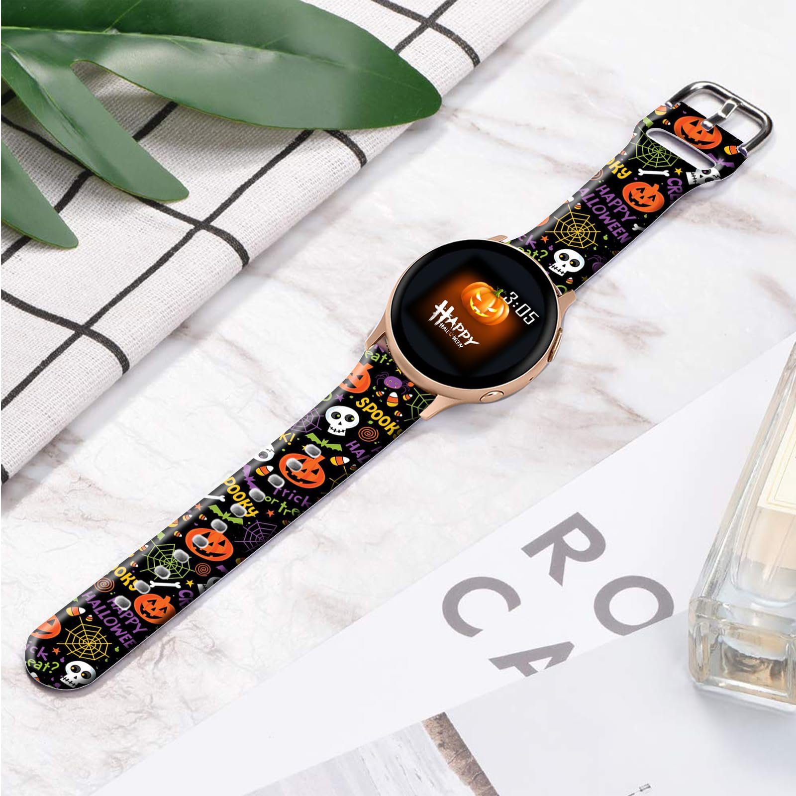 FTFCASE 20mm Floral Silicone Sport Bands Compatible for Samsung Galaxy Wacth 7/6/5/4/3/5 Pro/6&4 Classic/Wacth Active 2&1, Happy Halloween Strap for Galaxy Watch 40/41/42/43/44/45/46/47mm Women Men
