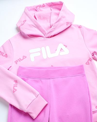 Fila Girls' Active Sweatsuit Set - 2 Piece Performance Fleece Hoodie Sweatshirt and Jogger Sweatpants - Activewear Set, 7-12, Size 7-8, Pink