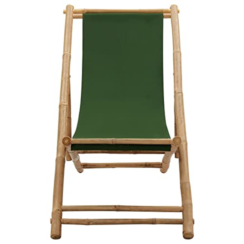 WEMYUFURN Deck Chair Bamboo and Canvas Green, Patio Dining Chairs, Bar Stools, Outdoor Seating for Outdoor Relaxation and Entertaining in Your Backyard or Poolside