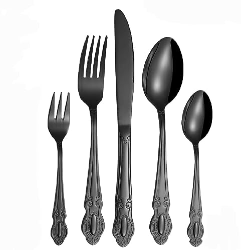 20-Piece Silverware Set with Steak Knives for 4,Unique Decorative Design，Stainless Steel Flatware Cutlery Set For Home Kitchen Restaurant Hotel, Kitchen Utensils Set, Mirror Polished, Dishwasher Safe