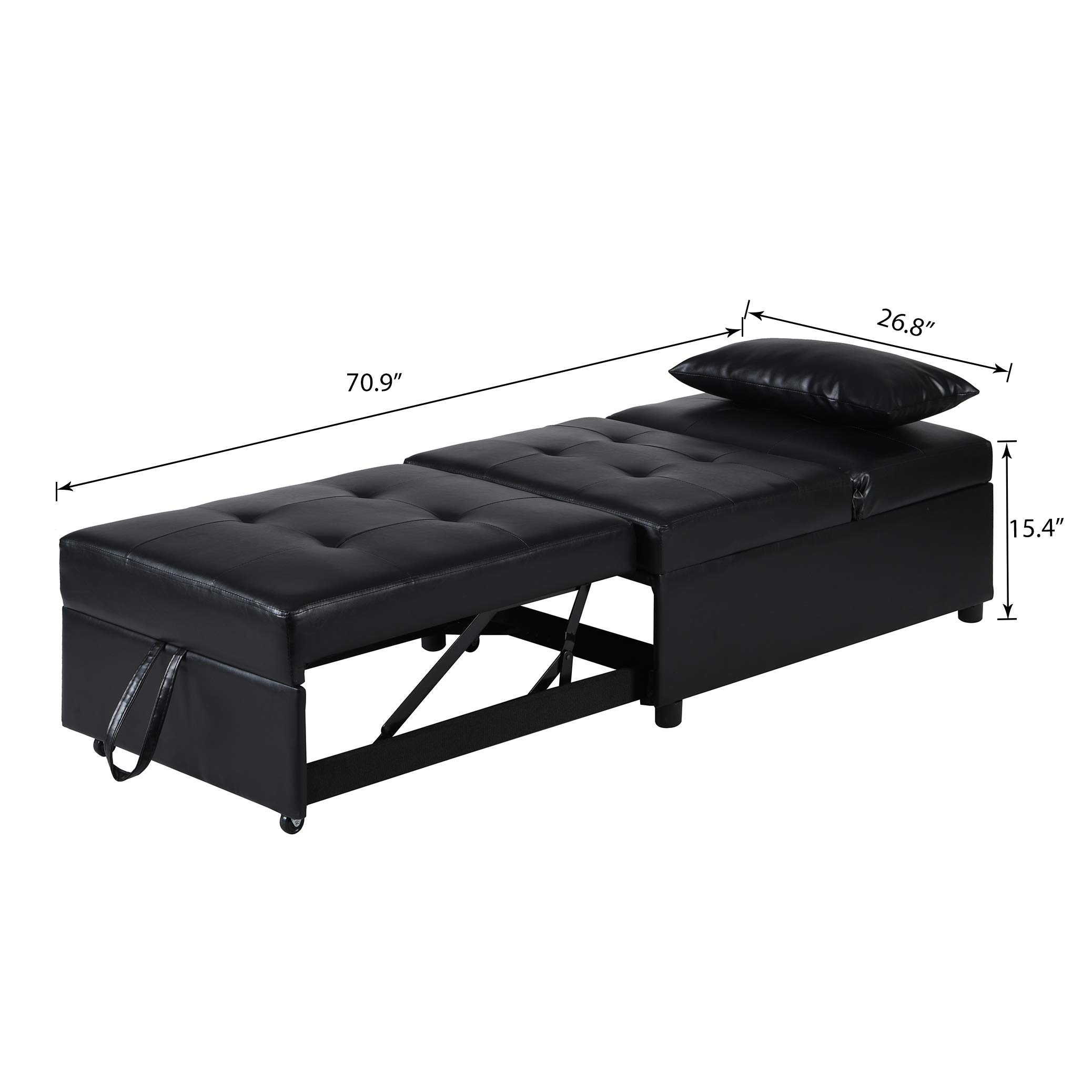 EMKK Sofa Bed, 4 in 1 Multi-Function Folding Ottoman Leather Couch with Adjustable Backrest Modern Convertible Chair for Living Room Apartment Office