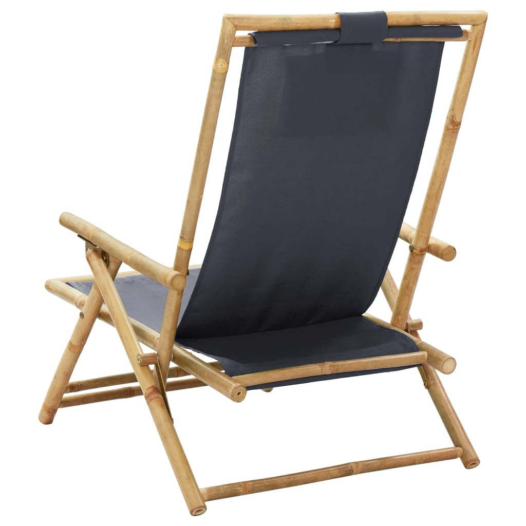 WEMYUFURN Reclining Relaxing Chair Dark Gray Bamboo and Fabric, Patio Dining Chairs, Bar Stools, Outdoor Seating for Outdoor Relaxation and Entertaining in Your Backyard or Poolside