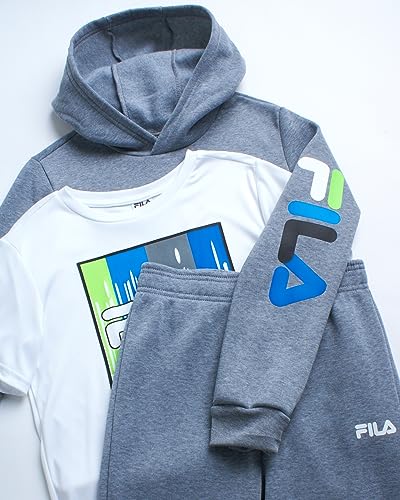 Fila Boys' Active Sweatsuit Set - 3 Piece Performance Hoodie Sweatshirt, Jogger Sweatpants, T-Shirt - Activewear Set (8-12), Size 8, Heather Grey