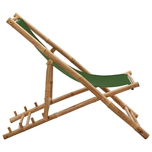 WEMYUFURN Deck Chair Bamboo and Canvas Green, Patio Dining Chairs, Bar Stools, Outdoor Seating for Outdoor Relaxation and Entertaining in Your Backyard or Poolside