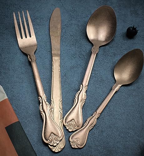 Silverware Set for 8 Flatware Cutlery Unique Retro Luxury Stainless Steel Tableware Utensil Set Knives Forks Spoons,Dinnerware Sets for Party Kitchen 40-piece
