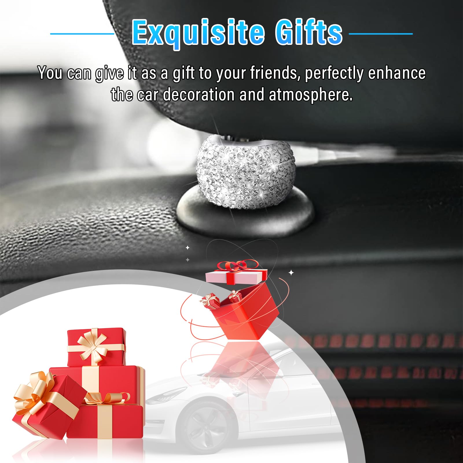 Kewucn 4 Pack Car Headrest Collars, Bling Auto Head Rest Collar Decor Rings, Crystal Diamond Vehicle Seat Collars Rings, Universal Car Interior Decoration Accessories for Most Cars (White)