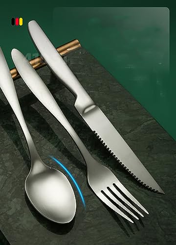 Silverware Set Flatware Matte Cutlery Utensil Solid Food-Grade Stainless Steel，Home Restaurant Hotel Small Business,Mirror Finish Tableware 60 Piece Service for 12