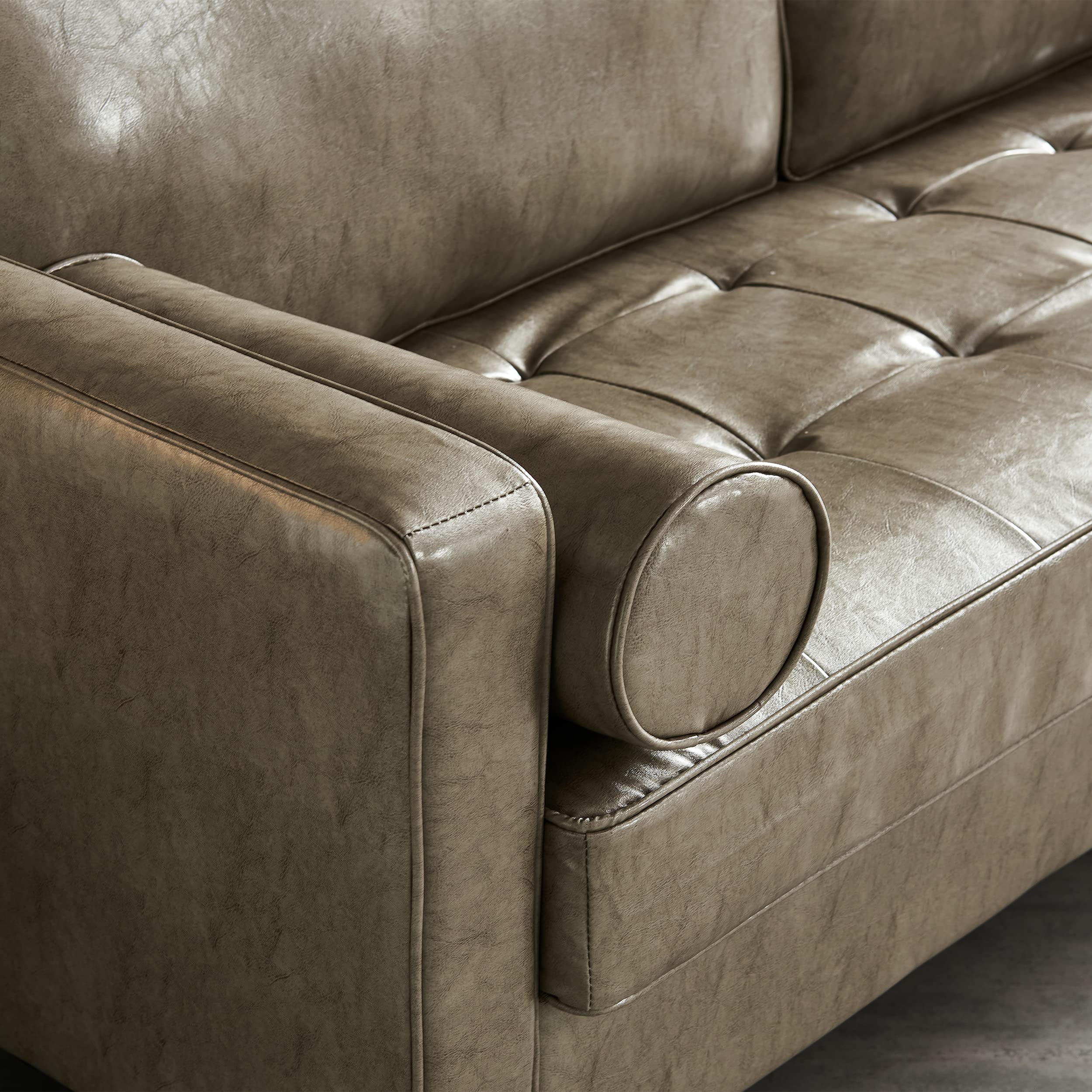 FIQHOME 74.8, Modern Mid-Century Vegan Leather, 3-Seat Sofas & Couches, for Living Room Apartment Office(Khaki)