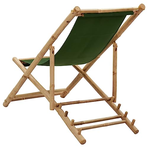 WEMYUFURN Deck Chair Bamboo and Canvas Green, Patio Dining Chairs, Bar Stools, Outdoor Seating for Outdoor Relaxation and Entertaining in Your Backyard or Poolside