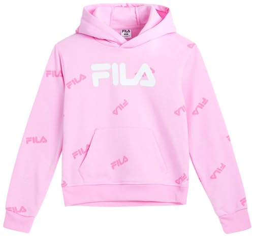 Fila Girls' Active Sweatsuit Set - 2 Piece Performance Fleece Hoodie Sweatshirt and Jogger Sweatpants - Activewear Set, 7-12, Size 7-8, Pink