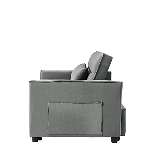 Eafurn 3 in 1 Sleeper Bed,Convertible Pull Out Loveseat with Reclining Backrest,Comfy 2 Seater Love Seat Lounge Sofa & Couches for Living Room Sofabed, Grey Button Tufted w/ 2 Lumbar Pillows