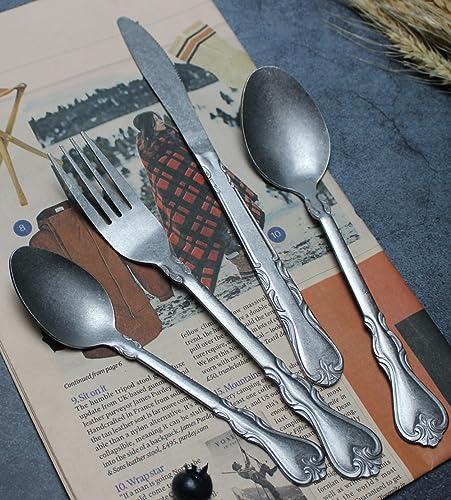 Silverware Set for 8 Flatware Cutlery Unique Retro Luxury Stainless Steel Tableware Utensil Set Knives Forks Spoons,Dinnerware Sets for Party Kitchen 40-piece