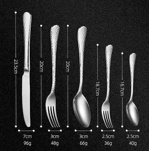 Hammered Silverware Set 16 Pieces Stainless Steel Flatware Set for 4, Mirror Polished Tableware Cutlery Set for Home Kitchen Restaurant Hotel, Kitchen Utensils Set, Modern Design, Dishwasher Safe