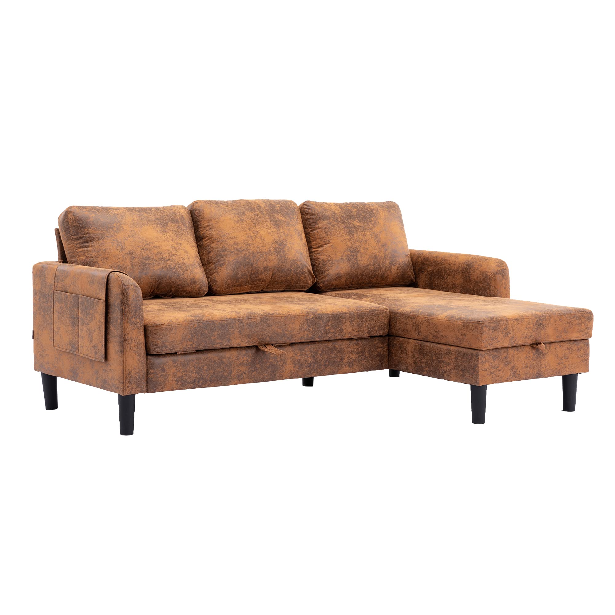 Eafurn 3 Seater Sectional Sofa with Chaise Lounge and Storage,L Shaped Convertible Couch Pull Out Bed,Comfy Velvet Upholstery Corner Sofa & Couches Button Tufted Living Room Furniture Sets