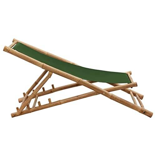 WEMYUFURN Deck Chair Bamboo and Canvas Green, Patio Dining Chairs, Bar Stools, Outdoor Seating for Outdoor Relaxation and Entertaining in Your Backyard or Poolside