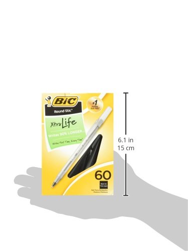 BIC Round Stic Xtra Life Ballpoint Pen, Medium Point (1.0mm), Black, 60-Count