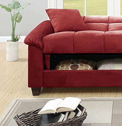 TONAUA Contemporary Living Room Adjustable Sofa Red Color Microfiber Plush Storage Couch 1pc Futon Sofa w Pillows