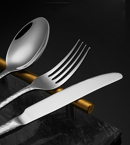 Hammered Silverware Set 16 Pieces Stainless Steel Flatware Set for 4, Mirror Polished Tableware Cutlery Set for Home Kitchen Restaurant Hotel, Kitchen Utensils Set, Modern Design, Dishwasher Safe