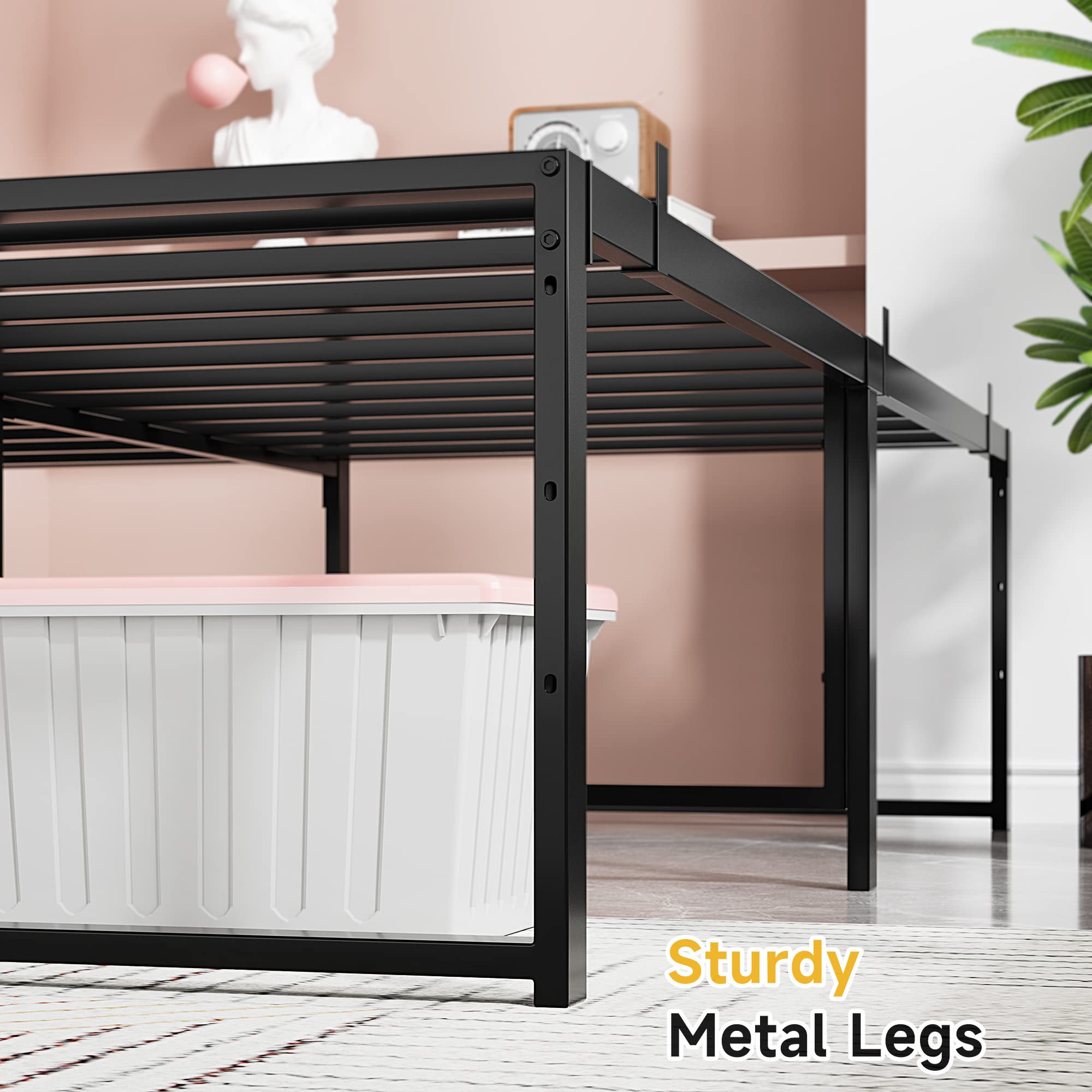 GAOMON Full Size Bed Frame, Metal Full Bed Platform Frame 14 Inch with 3 in 1 Steel Support, No Box Spring Needed Easy to Assemble Black Sturdy Bedframe - Full
