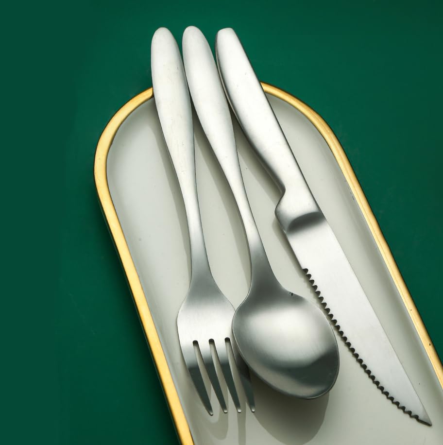 Silverware Set Flatware Matte Cutlery Utensil Solid Food-Grade Stainless Steel，Home Restaurant Hotel Small Business,Mirror Finish Tableware 60 Piece Service for 12