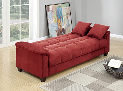 TONAUA Contemporary Living Room Adjustable Sofa Red Color Microfiber Plush Storage Couch 1pc Futon Sofa w Pillows