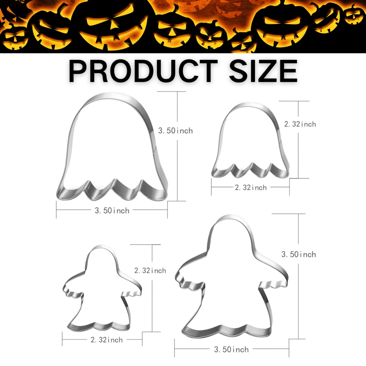 LUBTOSMN Halloween Ghost Cookie Cutter Set-4 Piece-Size 3.5" 2.3"-Halloween Holiday Fondant Biscui Fruit Cheese Cutters