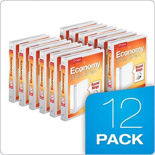 Cardinal Economy 3-Ring Binders, 1", Round Rings, Holds 225 Sheets, ClearVue Presentation View, Non-Stick, White, Carton of 12 (90621)