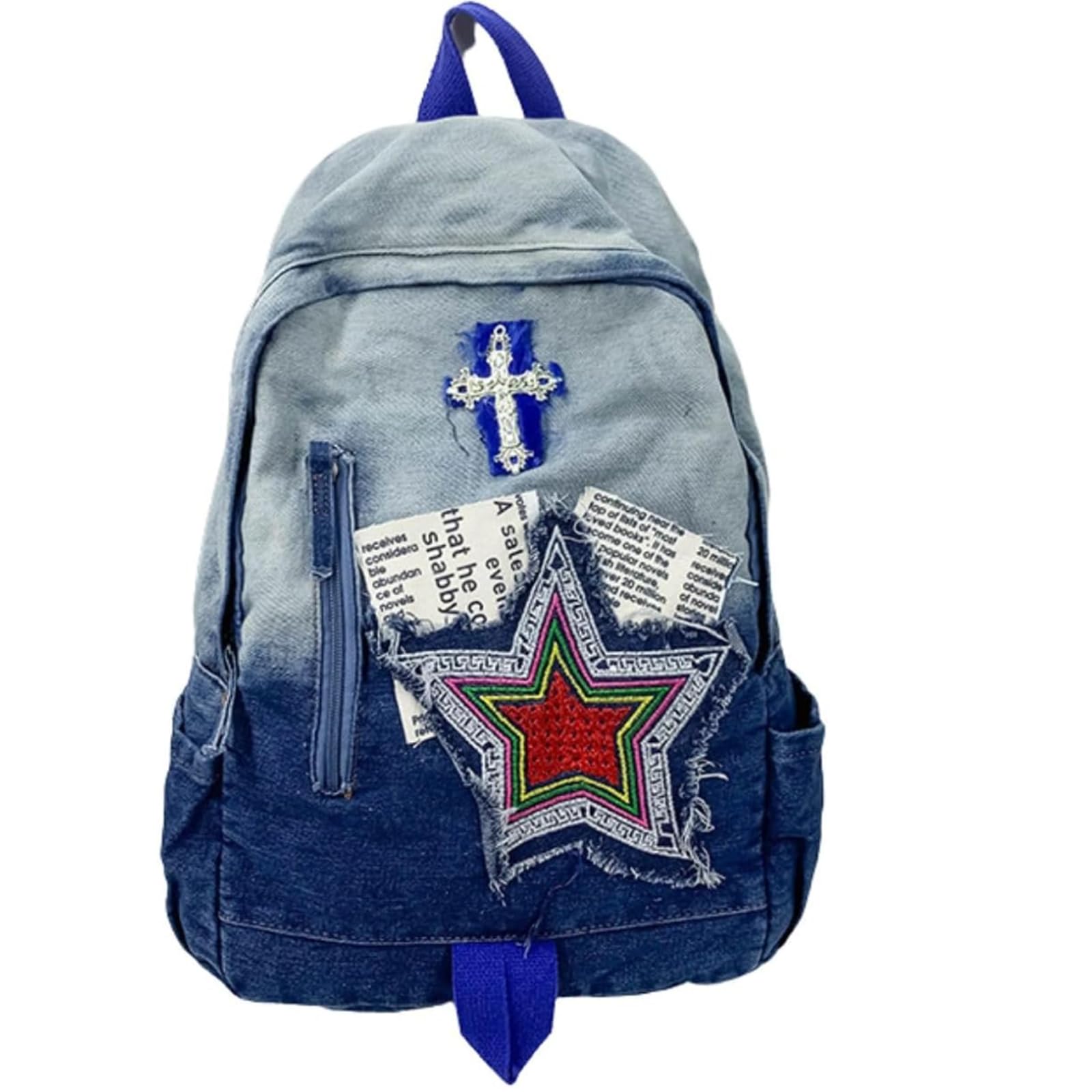 TUAQIANG Women's denim aesthetic backpack Y2K backpack casual Gothic denim backpack classic vintage travel day bag (Style 2,One size)