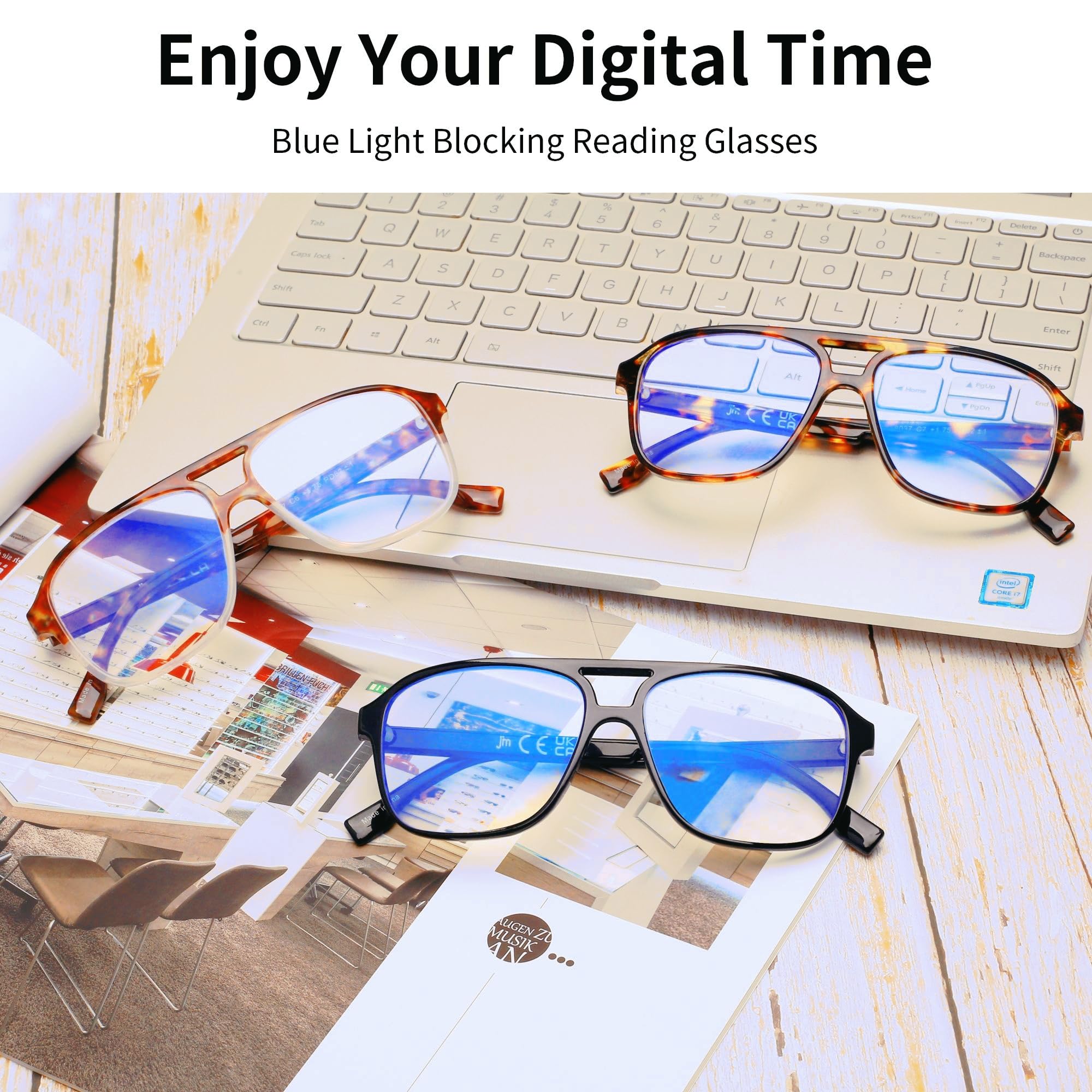 JM 3 Pack Oversized Aviator Reading Glasses for Women Men, Retro Square Blue Light Computer Readers +0.0
